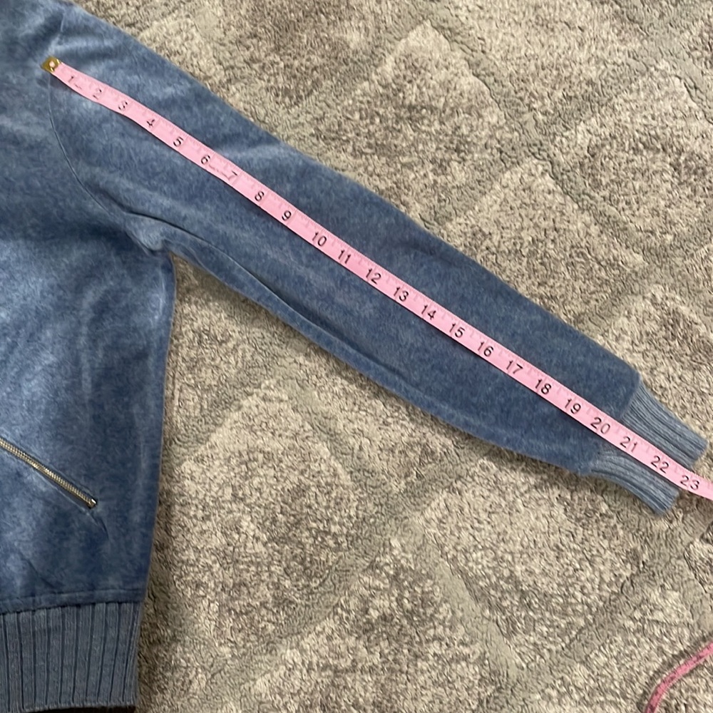 Dusty Blue Velour Zipper Retro Tracksuit Jogging Swea… - Gem